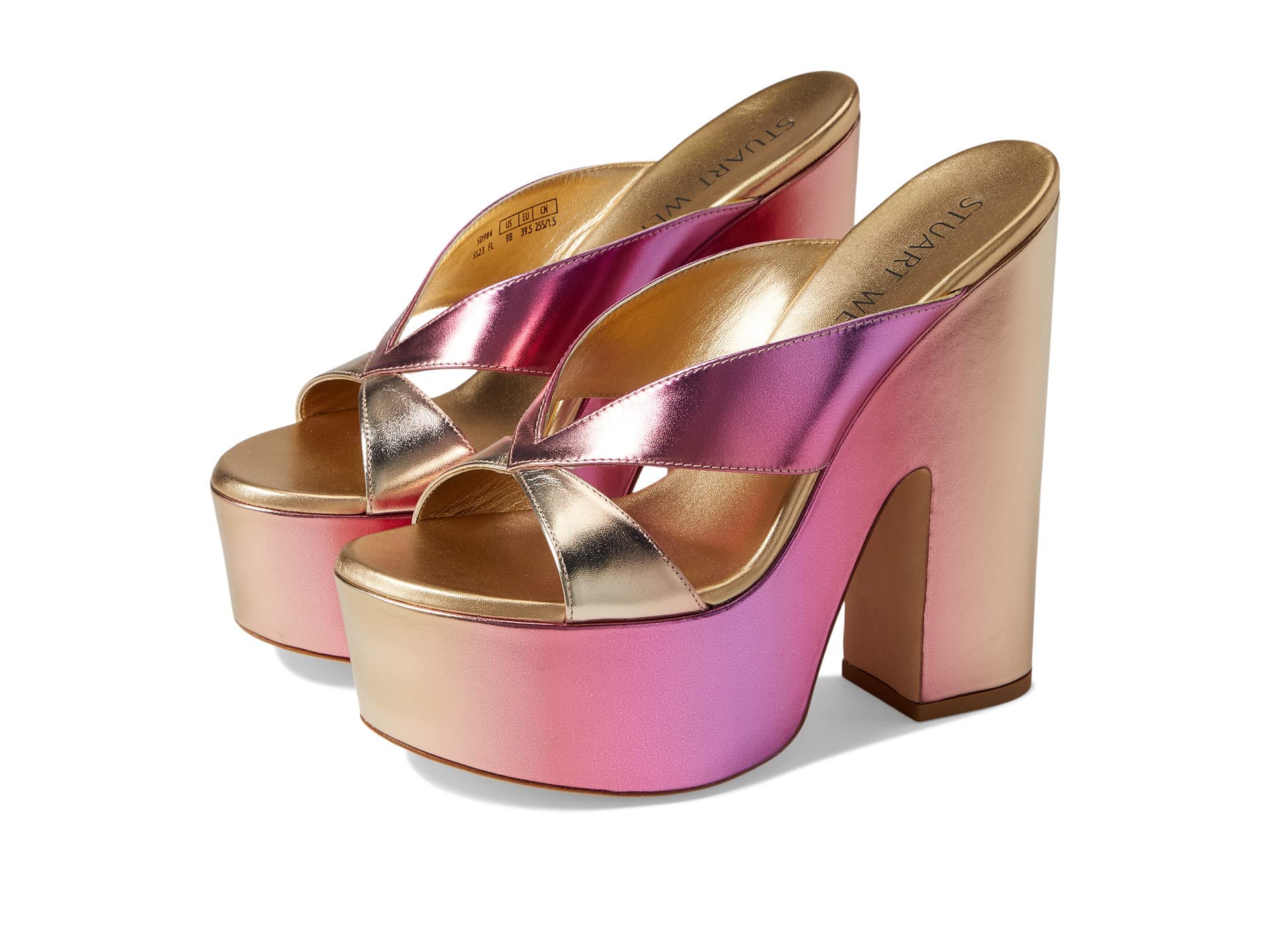Stuart Weitzman Miami Sohigh 145 Platform Slide Hot Pink Multi 9.5 B ...