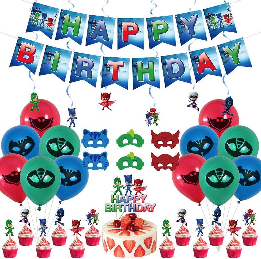 Masked Pajamas Theme Party Supplies 38pcs – Including Happy Birthday ...