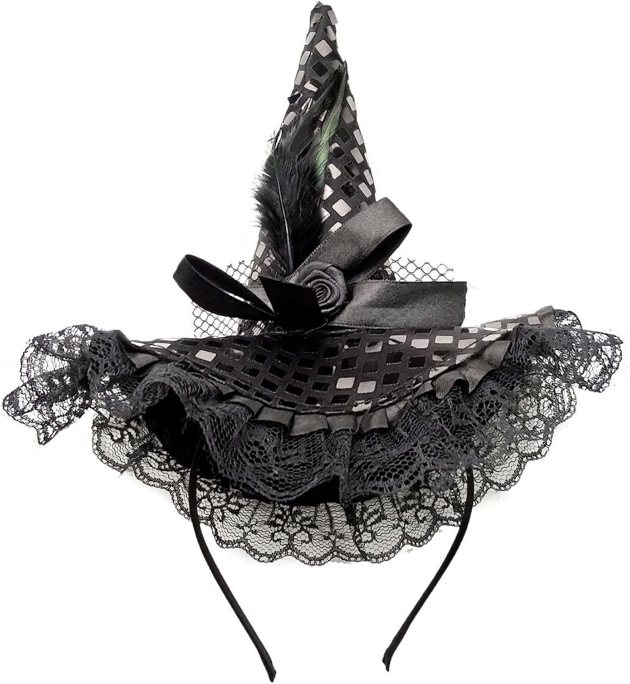Amazon.com: Halloween Witch Mini Top Hat Veil Headband Hair Clip ...