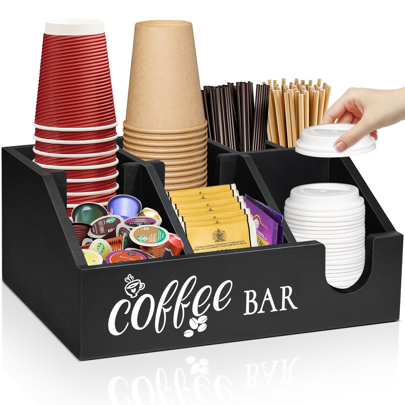 Coffee Station Organizer, Coffee Cup Holder for Counter, Wood Coffee ...