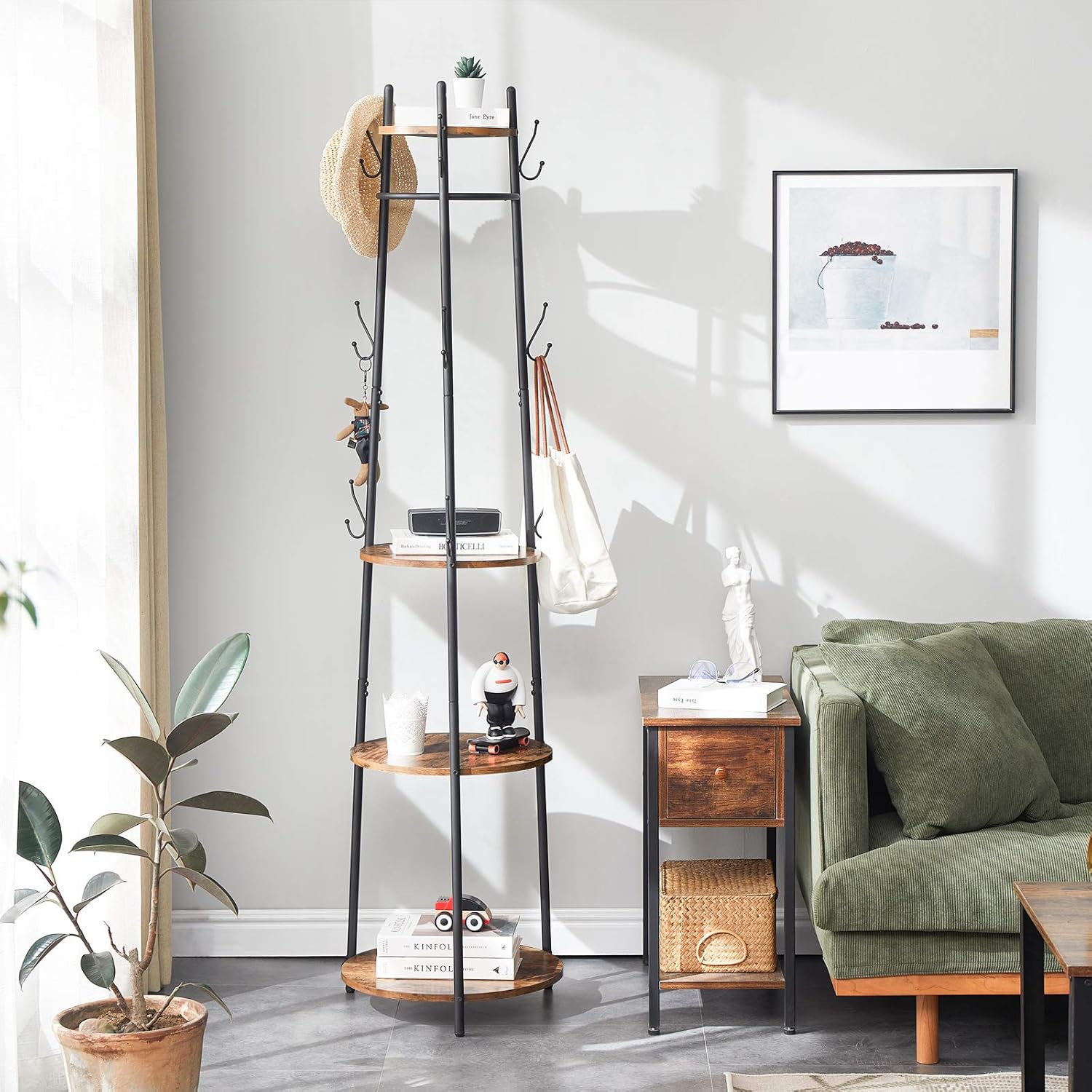 IBUYKE Coat Rack, 183cm Coat Stand with 9 Hooks, Ladder Shelf with 4 ...