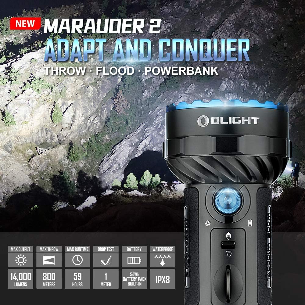 Olight Marauder 2 Rechargeable Torch 14,000 Lumens Powerful Ultra ...