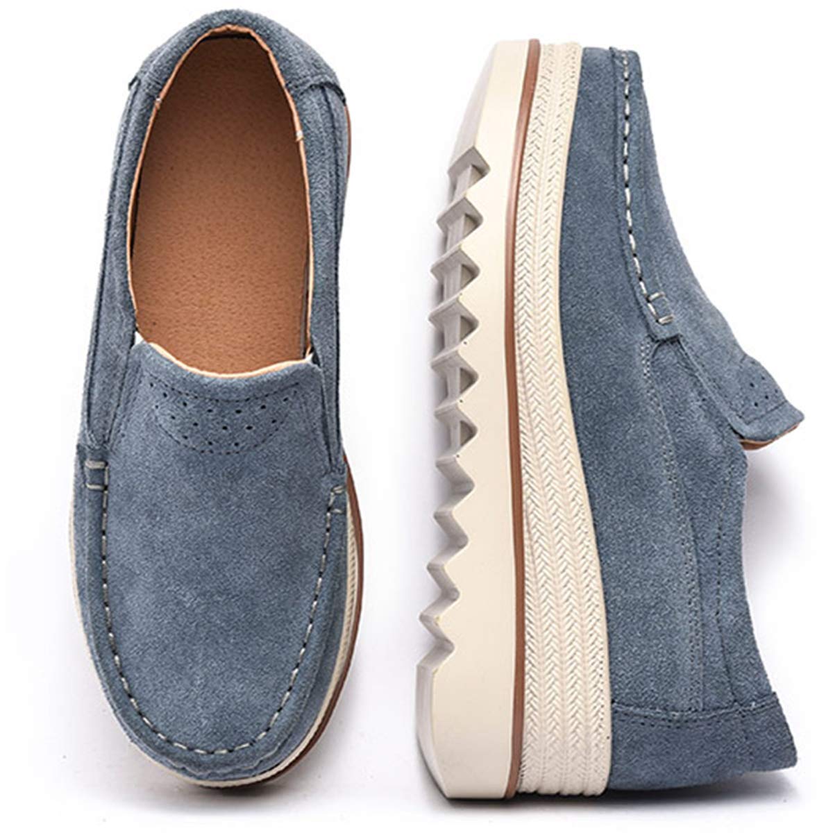 Mocasines de Mujer Cuero Gamuza Moda Cómodo Loafers Casual Plataforma Zapatos de Conducción ...