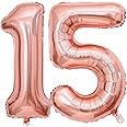 Amazon.com: 15 Balloon Number, 40 Inch Rose Gold Foil Balloons Giant Jumbo Helium Number 15 or ...