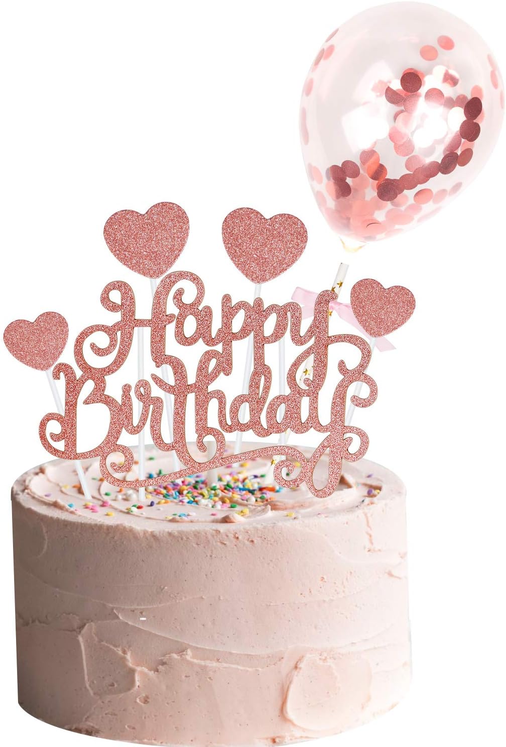HusDow Rose Gold Cake Toppers, Happy Birthday Cake Toppers Cupcake ...