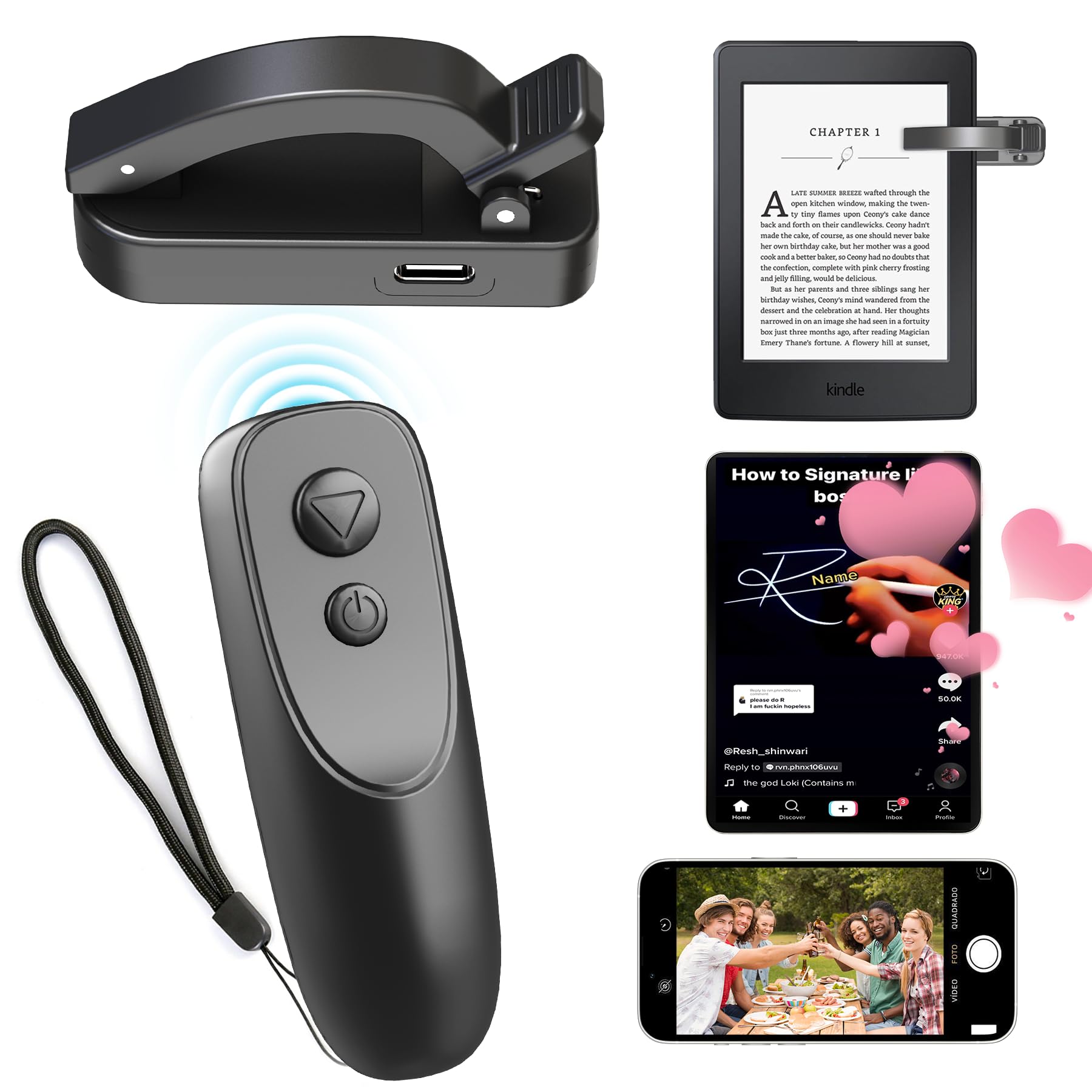 RF & Bluetooth Multi-Functions Remote Control Page Turner for Kindle ...