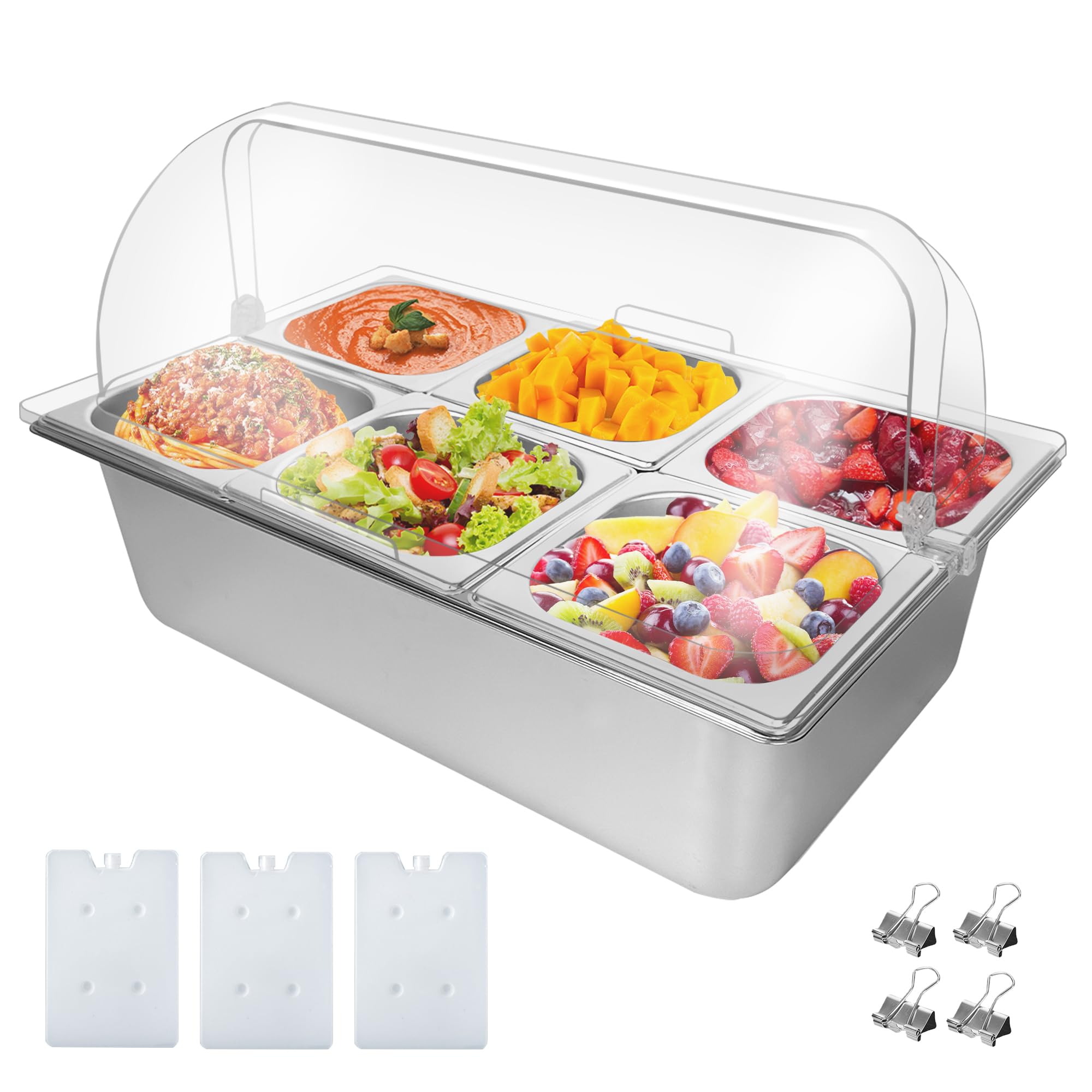 Prolee Countertop Food Serving Display Container with 3 Ice Packs ...