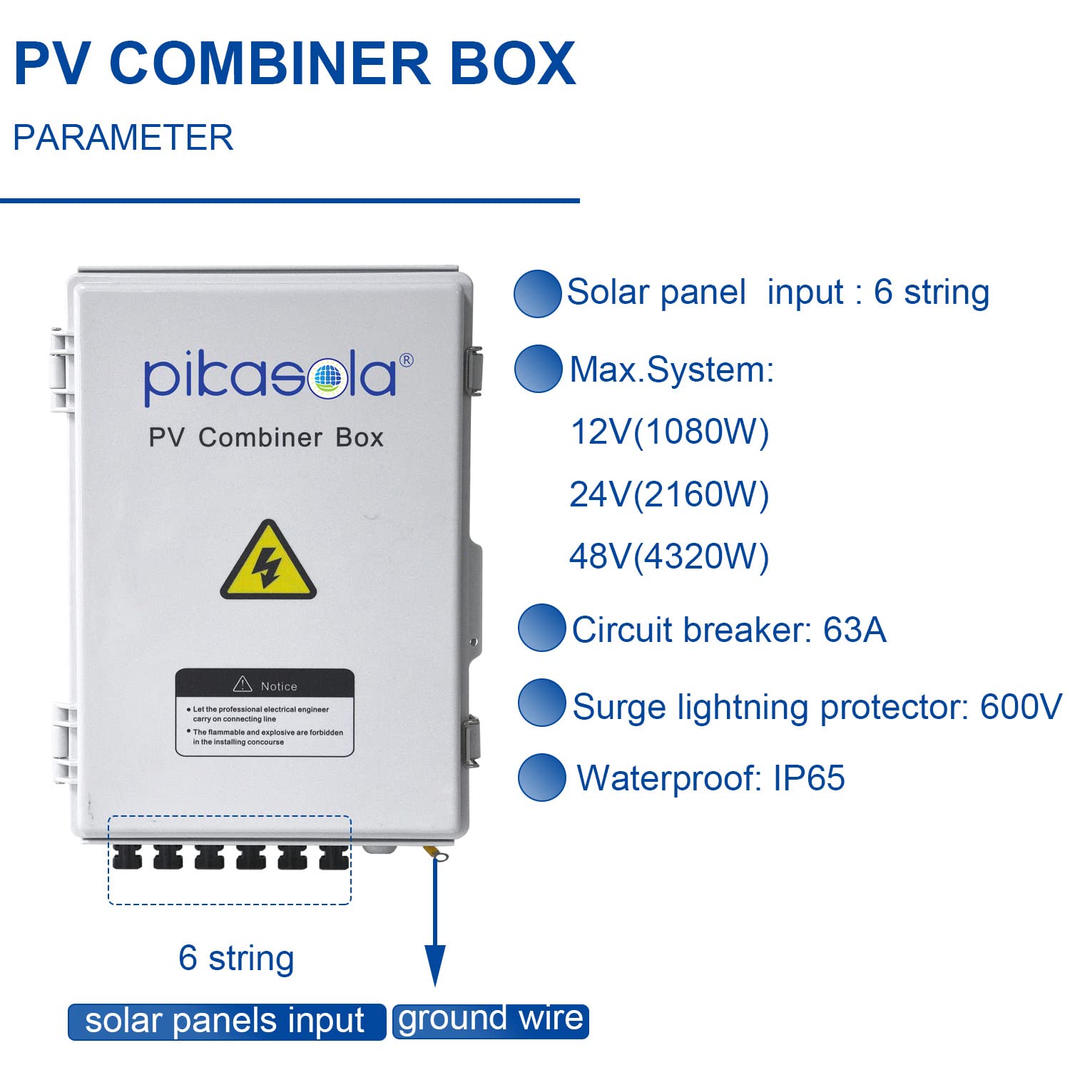 Mua Pikasola PV Combiner Box, 6 String Solar Combiner Box with 15A LED ...