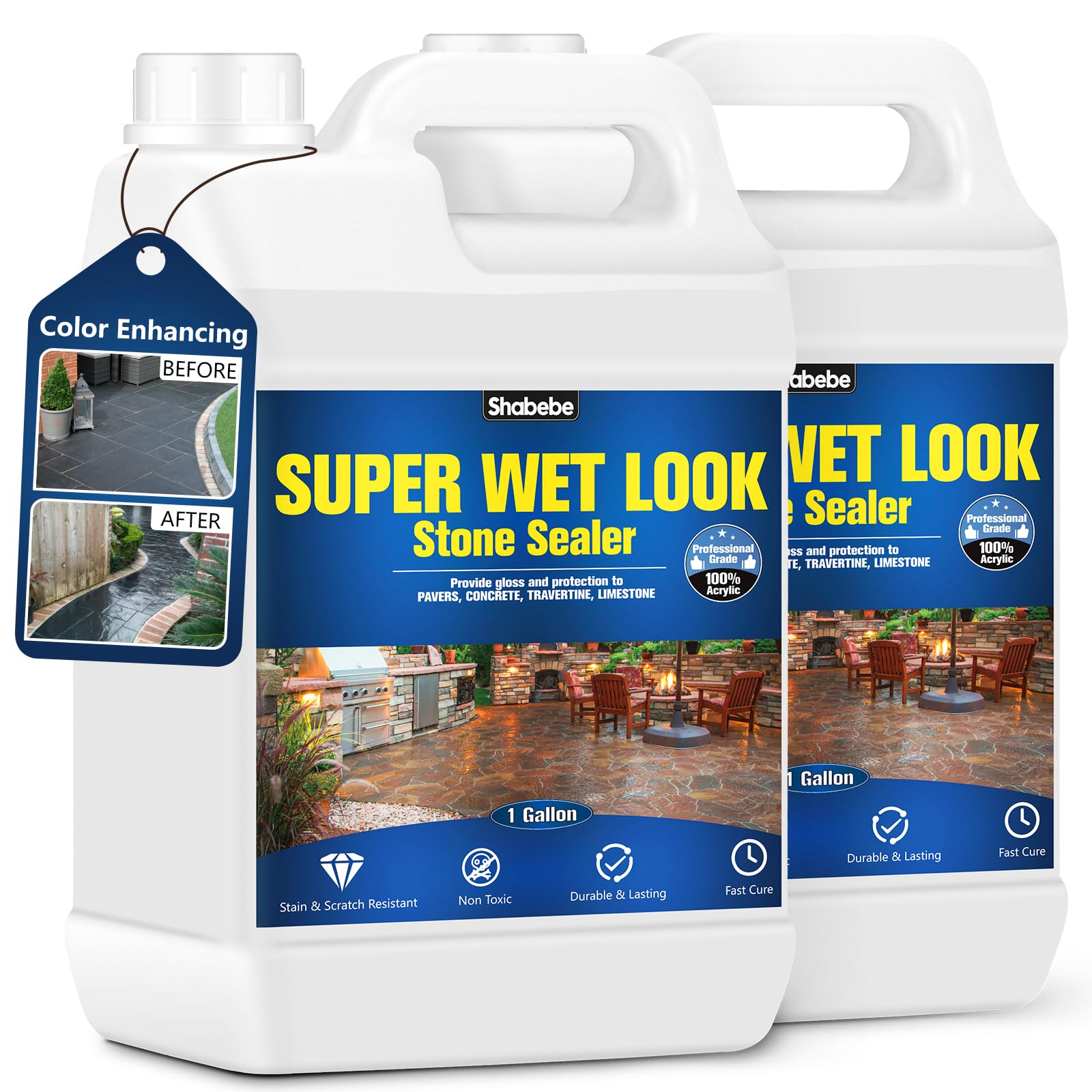 Stone Sealer-2 Gallon, Wet Look Natural Stone Sealer with 2X Gloss ...
