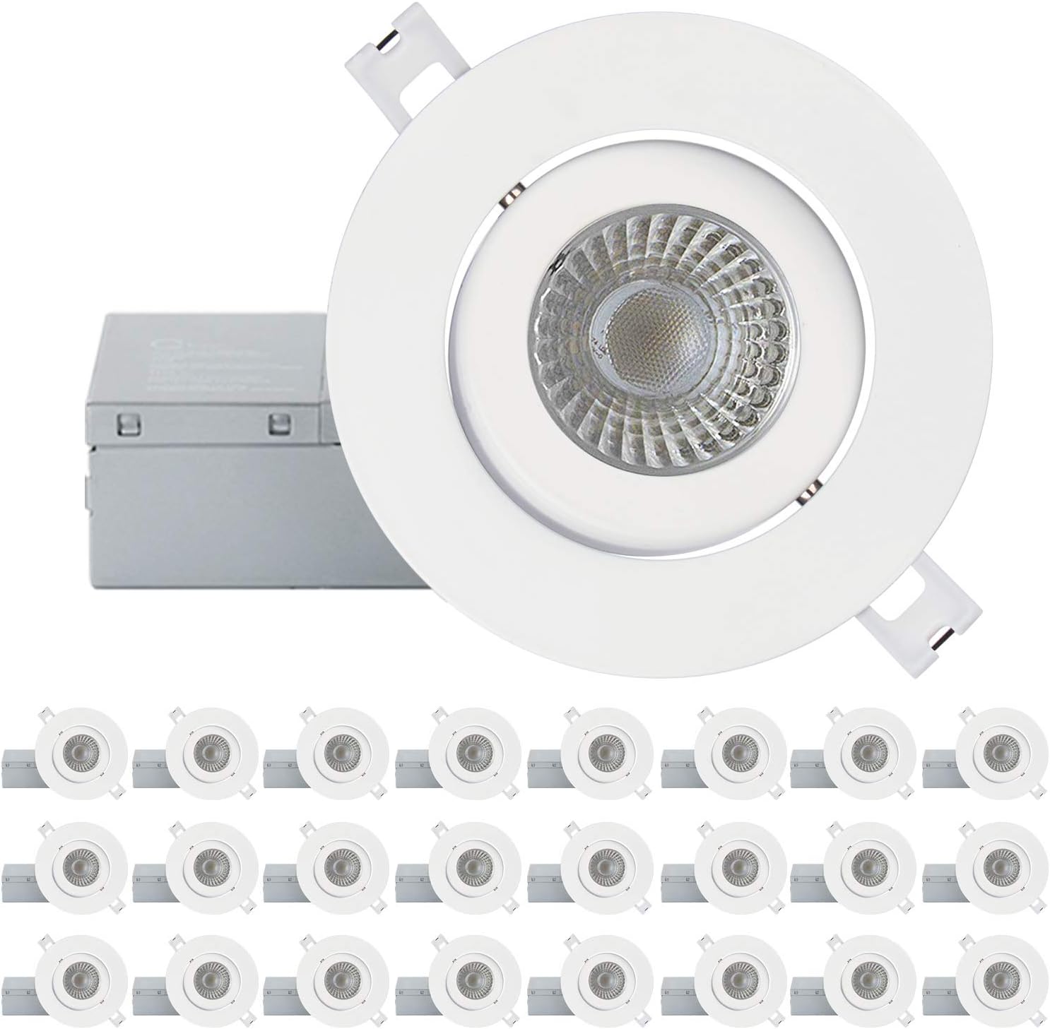 Pack of 24 - QPLUS 4 Inch Gimbal Recessed LED Pot Lights, 10 Watts ...
