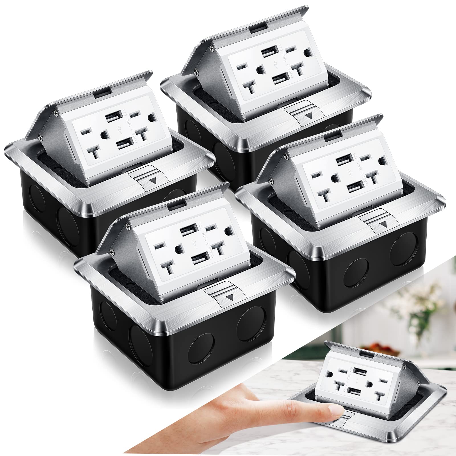 Hoolerry 4 Pack Pop up Floor Electrical Outlet Cover Box Kit with 4.8A ...