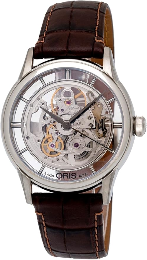 Amazon.com: Oris Artelier Skeleton Dial Brown Leather Mens Watch 01 734 ...