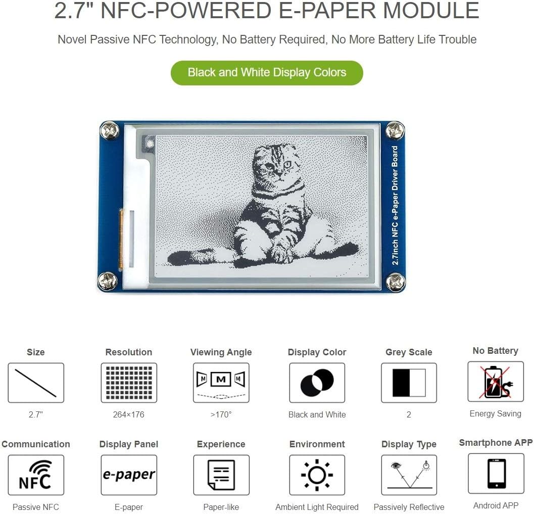 2.7inch Passive NFC-Powered e-Paper Module Black/White e-Ink Display ...