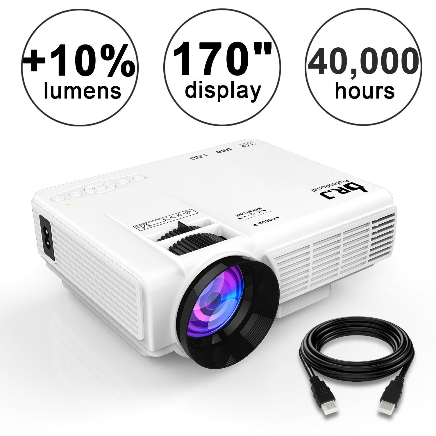 DR.J (2018 Upgraded) +10% Lumens 4Inch Mini Projector with 170" Display ...