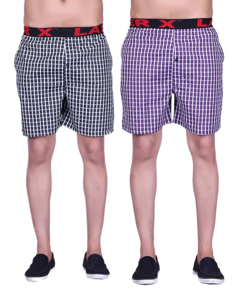 Laser X Checkered Boxer - Pack of 2 (C7596A_C7596C_36): Amazon.in ...