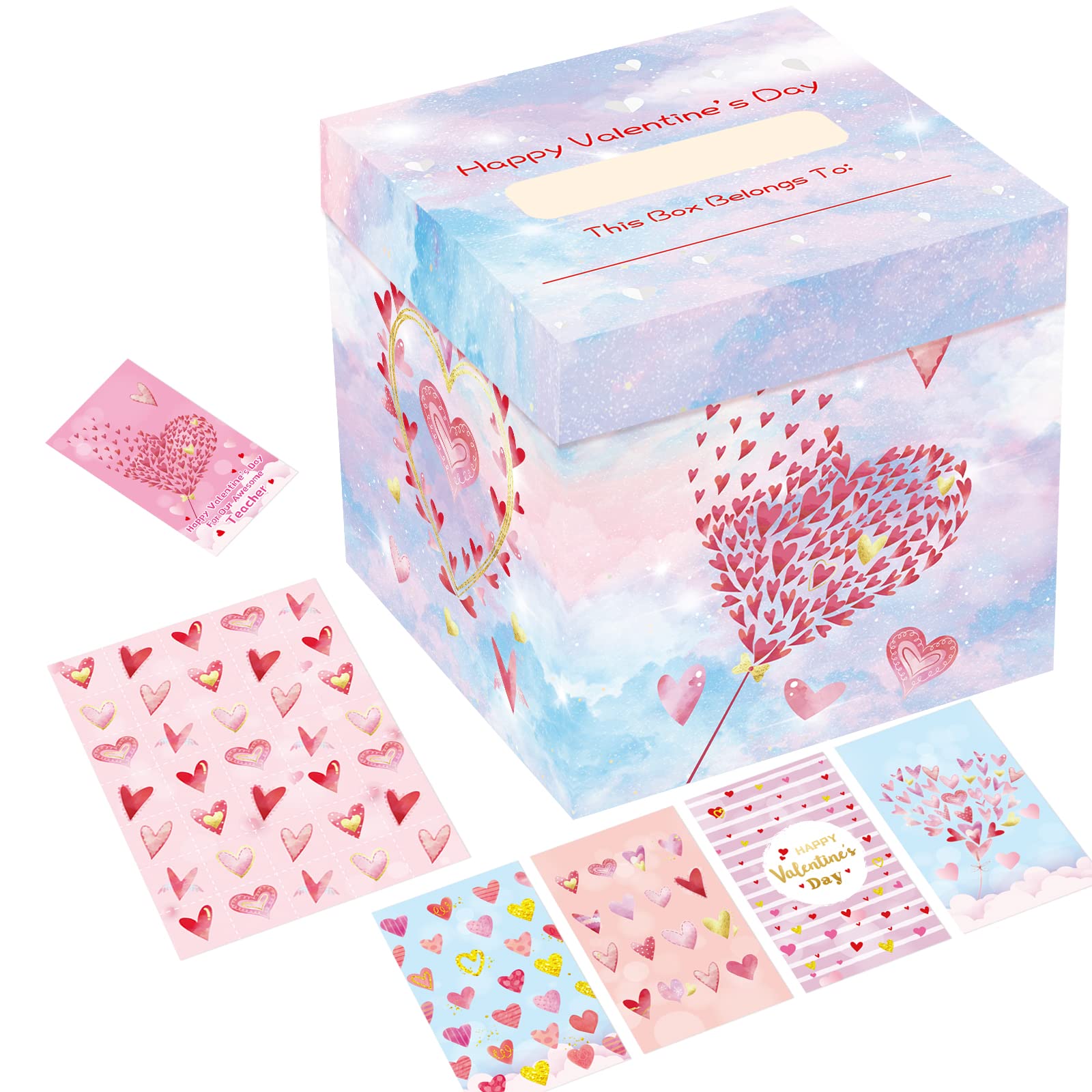 Valentine Boxes for Kids Valentines Day Cards with Heart Mailbox Set ...