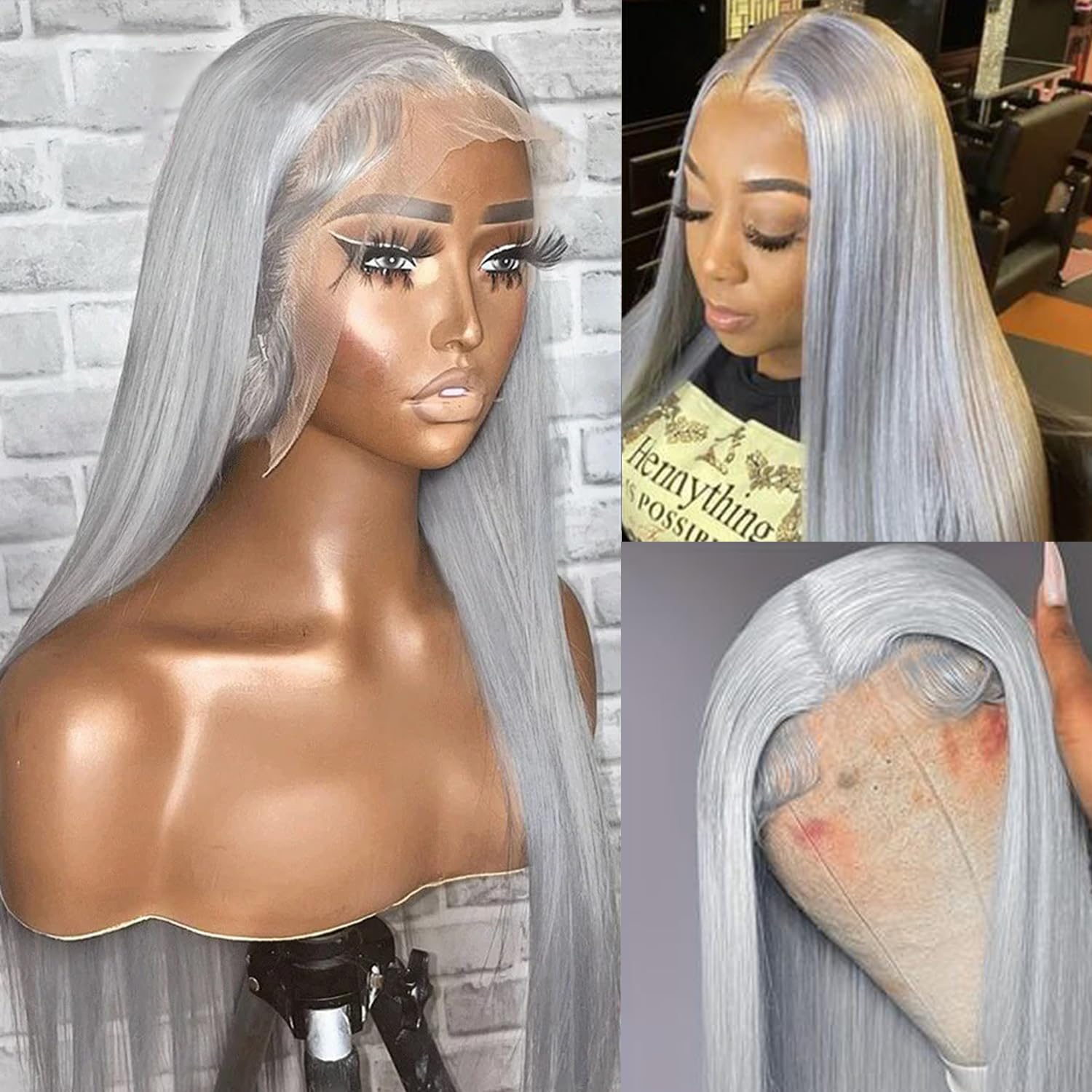 Grey Lace Front Wigs Human Hair 26 Inch 13x6 Silver Grey Wig Human Hair ...
