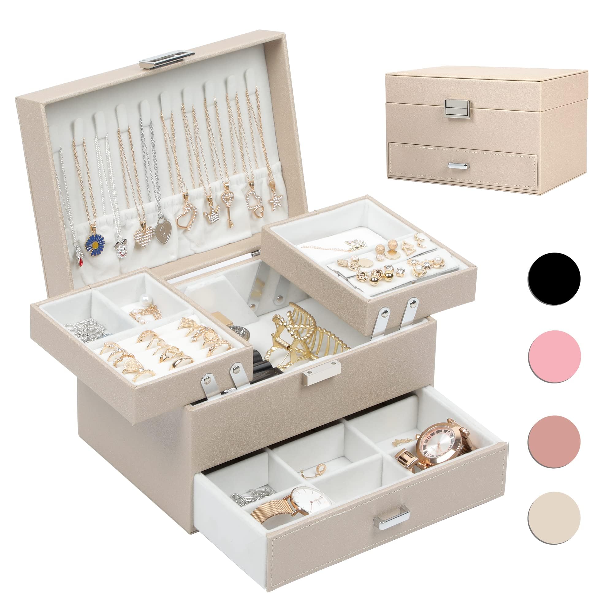 Dajasan Jewelry Box Organizer, Jewelry Boxes for Women Girls, 3 Layers ...