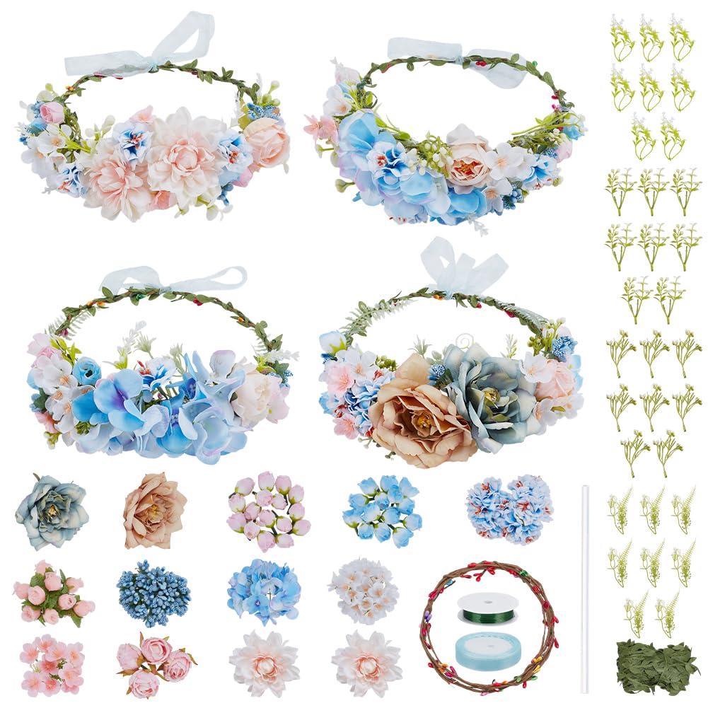 INFUNLY 151pcs/Set DIY Pink Floral Crowns Kit for Women Handmade Blue ...