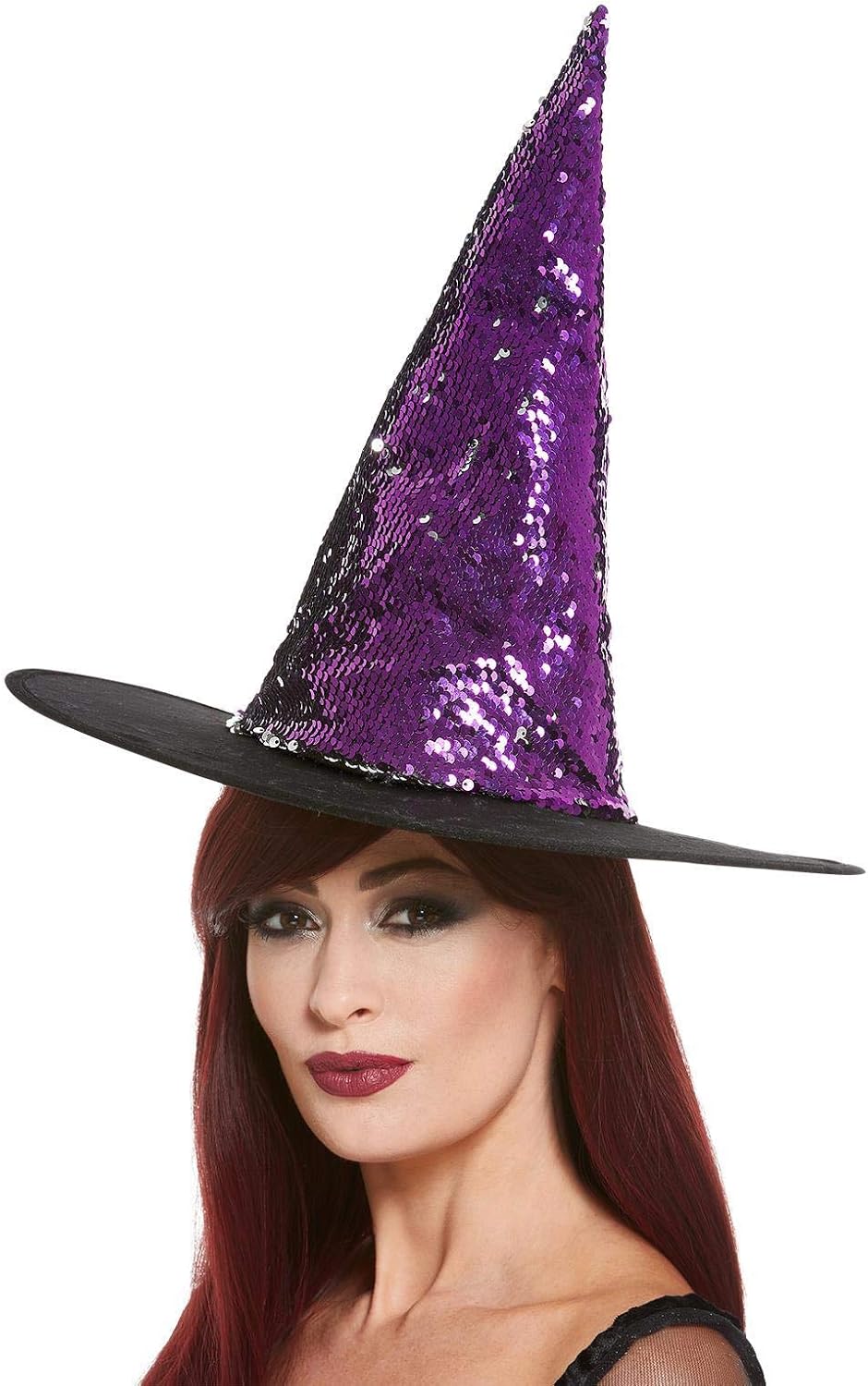 Smiffys 61124 Reversible Sequin Witch Hat, Women, Purple & Black ...