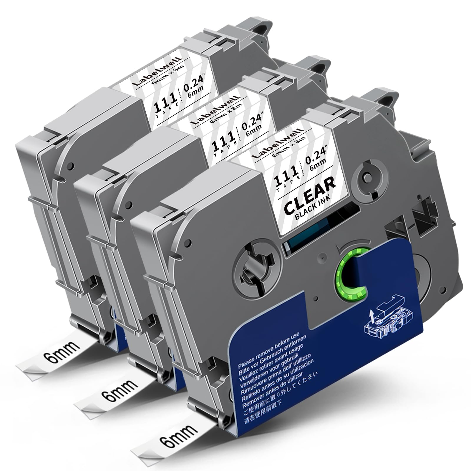 Labelwell 3-Pack TZe-111 Tape Compatible for Label Maker Tape Clear 6mm ...