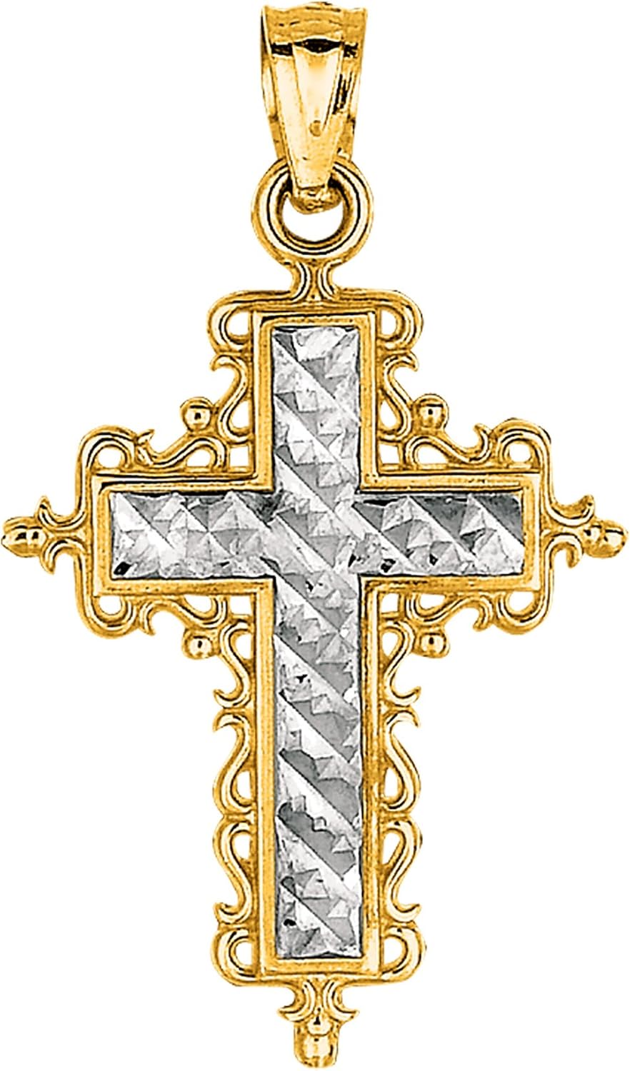 Pendentif en forme de croix en filigrane rond en or 14 carats 2 tons ...