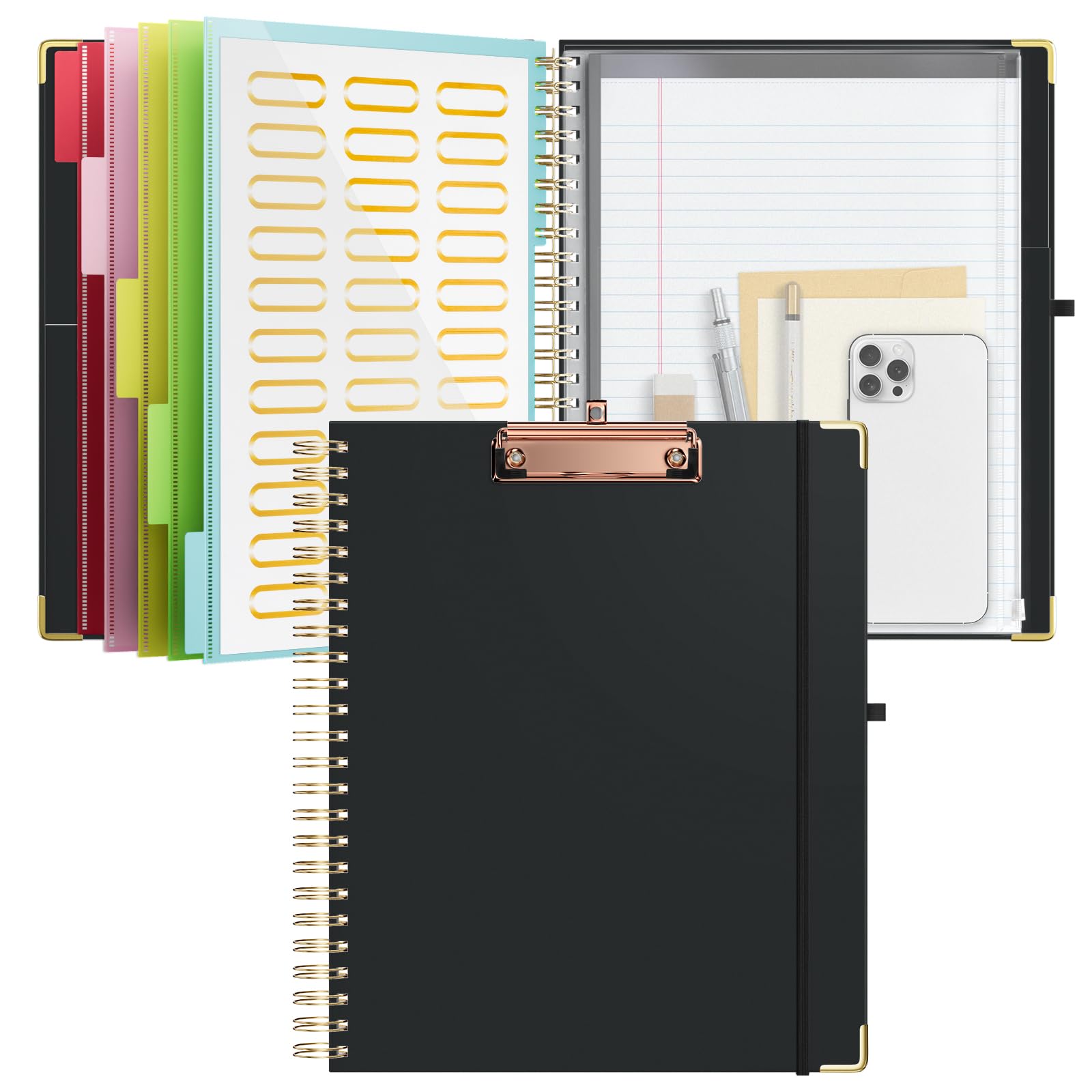 EYROZILL Spiral Clipboard Folio with Storage, Portfolio Binder with 5 ...