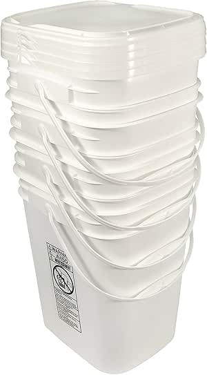 Amazon.com: 5.3 Gallon White Rectangular Bucket/Pail with Hinged Snap ...