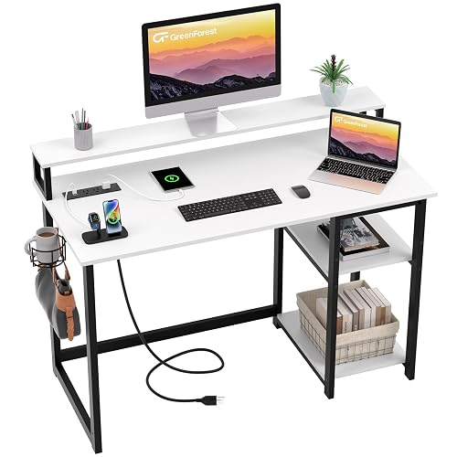 GreenForest 40 inch Computer Desk with Power Outlets, Small Home Office ...