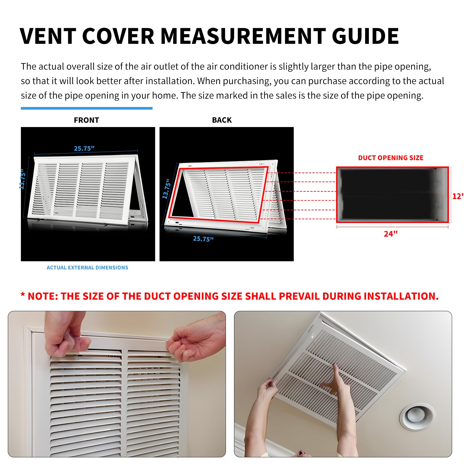 24×12 Return Air Grille [Duct Opening Size] Return Vent Cover For Wall Or Ceiling,Steel Return ...