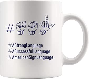 Amazon.com: Sign Language Mug-Hashtag ASL Coffee Cup-White Ceramic ASL ...