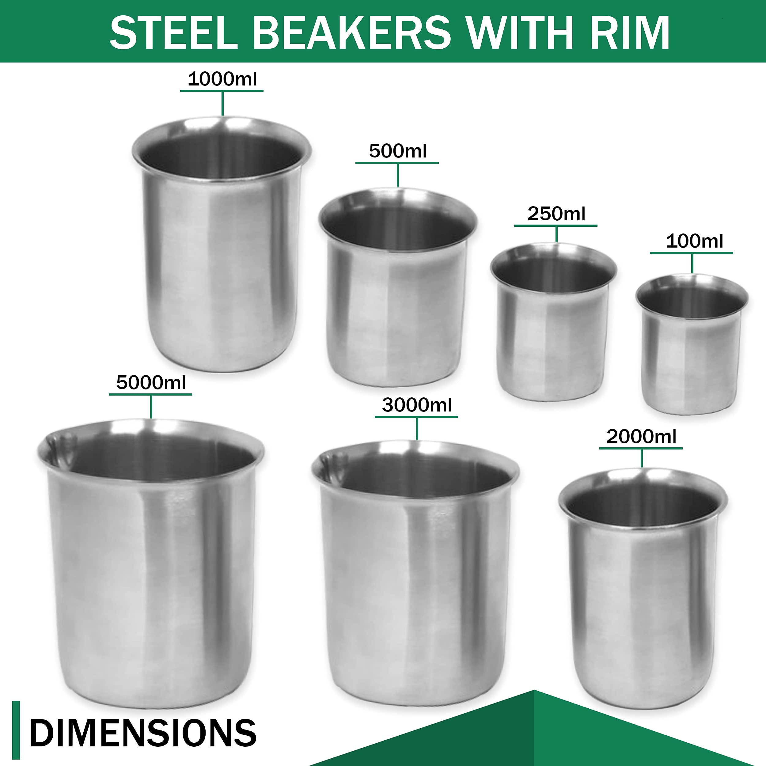 Edu-Labs Stainless Steel Beaker With Rim - Low-Form Beakers For Science ...