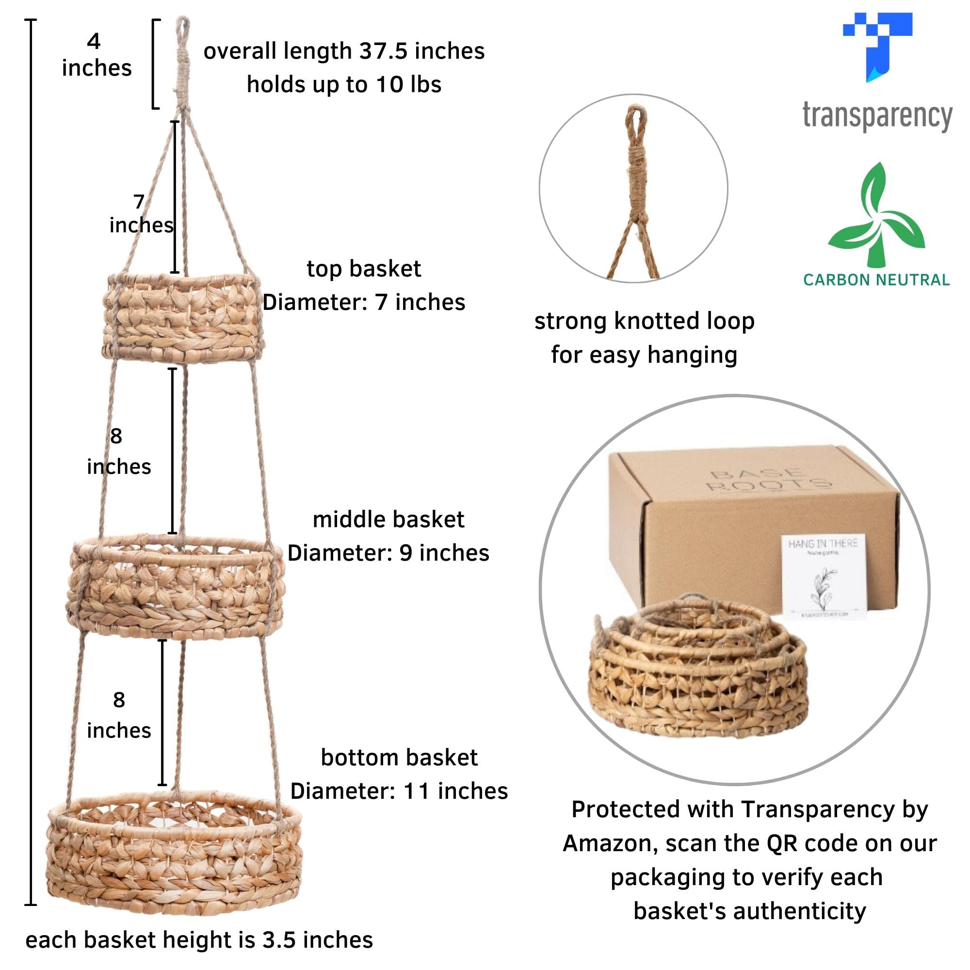 Mua Hanging Fruit Basket 3 Tier for Kitchen, Handmade Natural Rattan Handwoven Wicker Seagrass ...