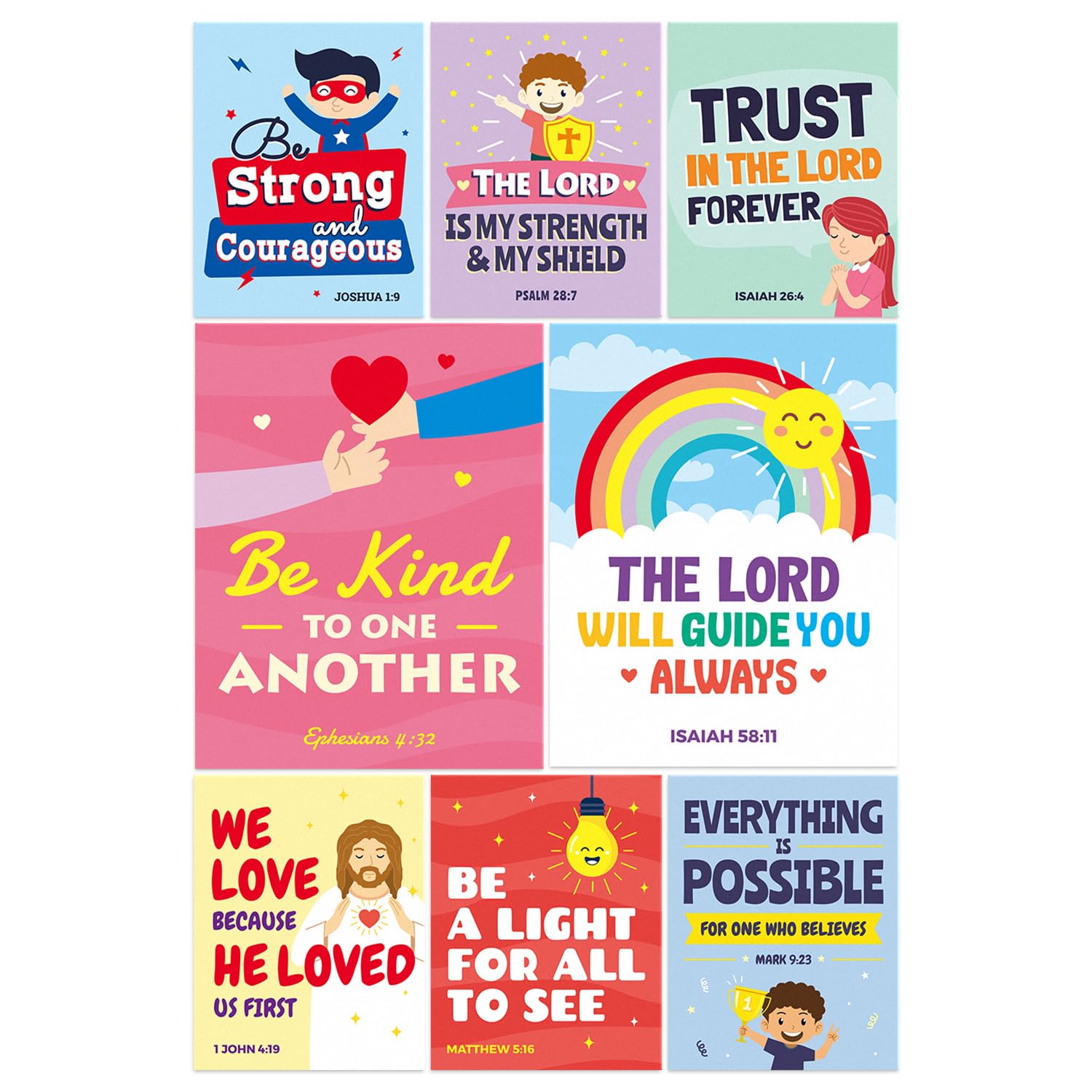 S&O Bible Verse Wall Art Poster Set - Colorful Kids Sunday School ...