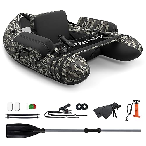GYMAX Fishing Float Tube, 350lbs Inflatable Fishing Boat with Paddle ...