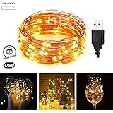 XERGY USB Powered, Waterproof, Copper Wire String Fairy Lights with 50 LEDs (Warm White, 5 Meter ...