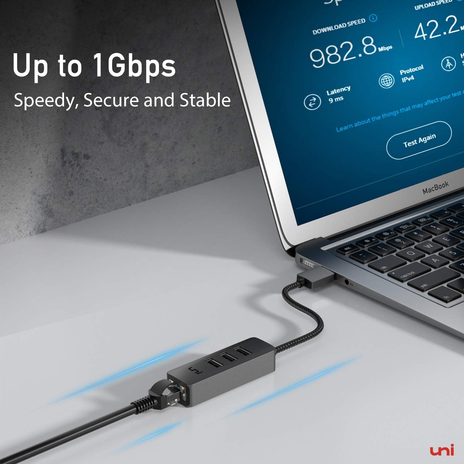 uni 3-Port Aluminum USB 3.0 Hub with Ethernet Adapter, 4 in 1 Driver ...
