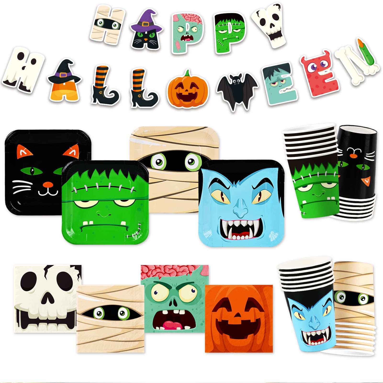 Halloween Party Supplies Kit for 24 Guests - Halloween Design with ...