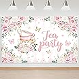 Amazon.com : Mocsicka Tea Party Backdrop Banner Pink Floral Butterfly ...