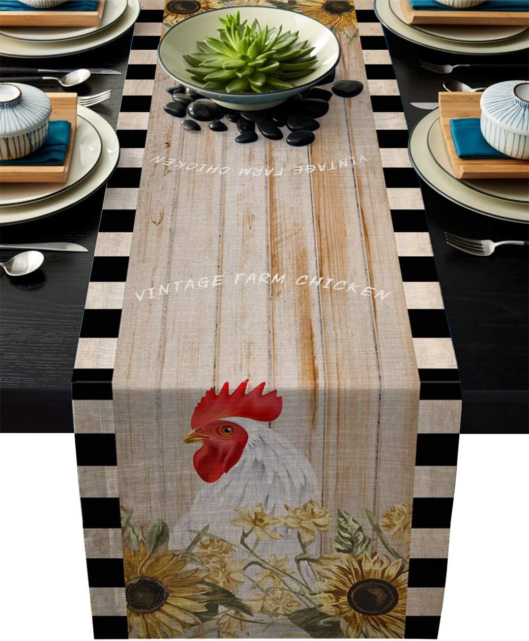 Farm Rooster and Sunflowers Table Runner Dresser Scarves,Linen Burlap ...
