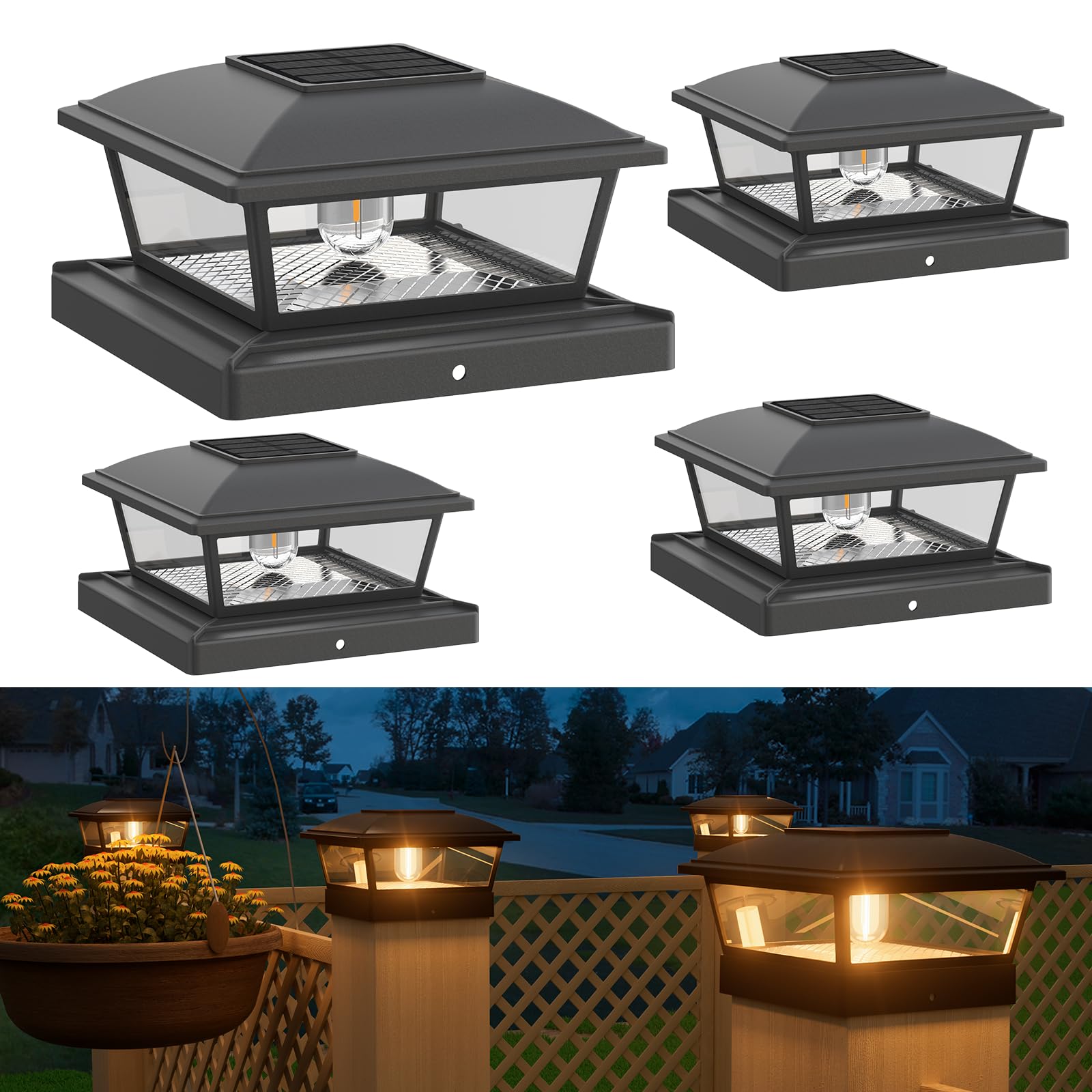 APONUO Solar Post Lights Outdoor, 2 Modes Edison LED Bulbs Solar Post ...