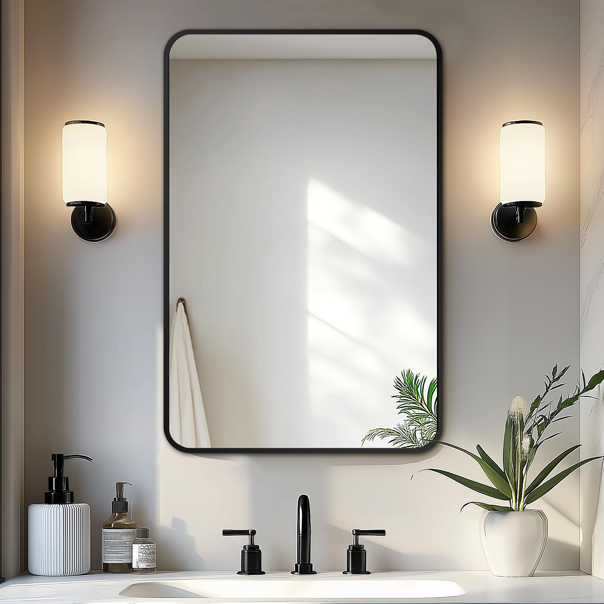 Delma Bathroom Vanity Mirror, Black Framed Bathroom Mirror for Over ...