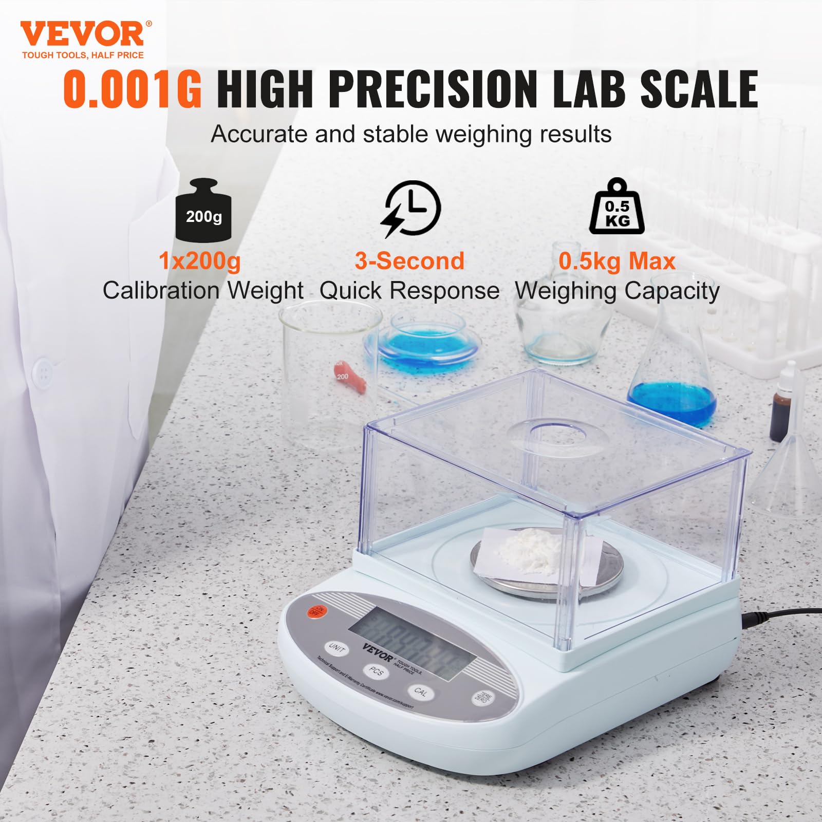 VEVOR Lab Scale, 500 Gram X 0.001g Accuracy High Precision Analytical ...