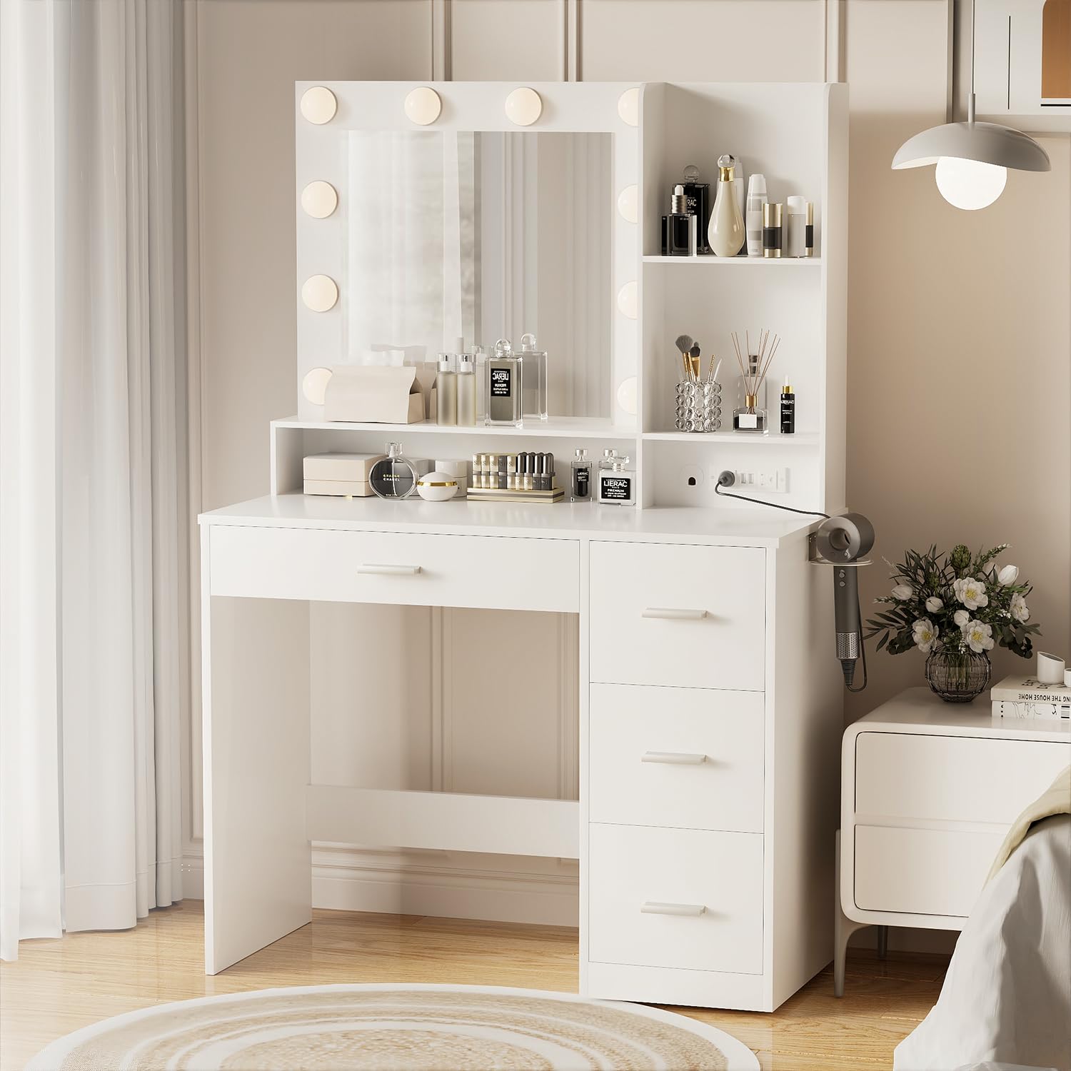 Mua YESHOMY Vanity Desk with Mirror, Power Outlet and 10 Lights, Makeup ...
