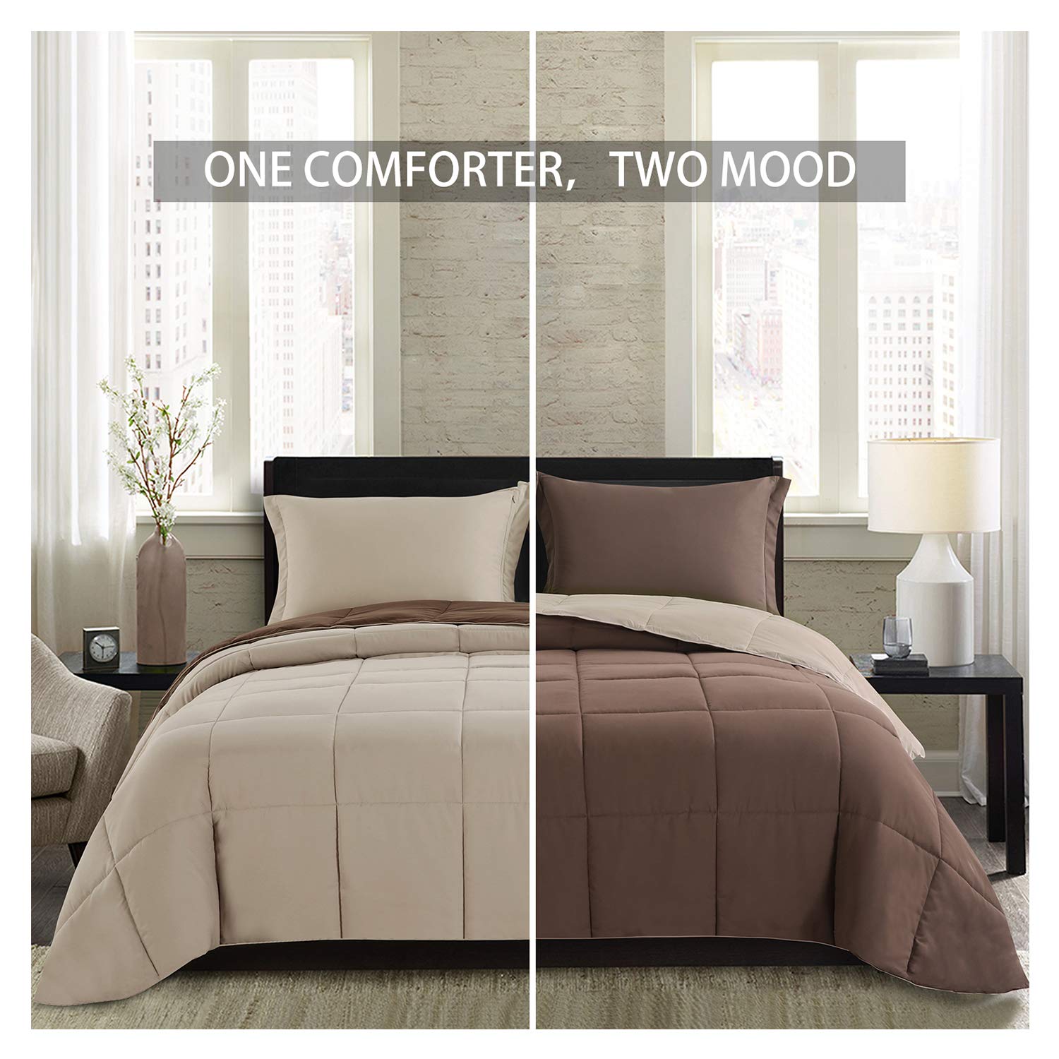 Homelike Moment Lightweight Comforter Set Queen Brown Beige Solid Down ...