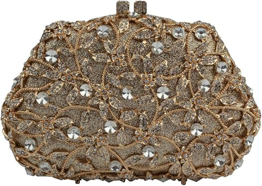 YILONGSHENG Flower Women Bags With Rhinestones EB0649 Gold&White ...