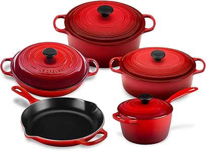 Amazon.com: Le Creuset 9-piece Signature Cast Iron Cookware Set, Cerise ...