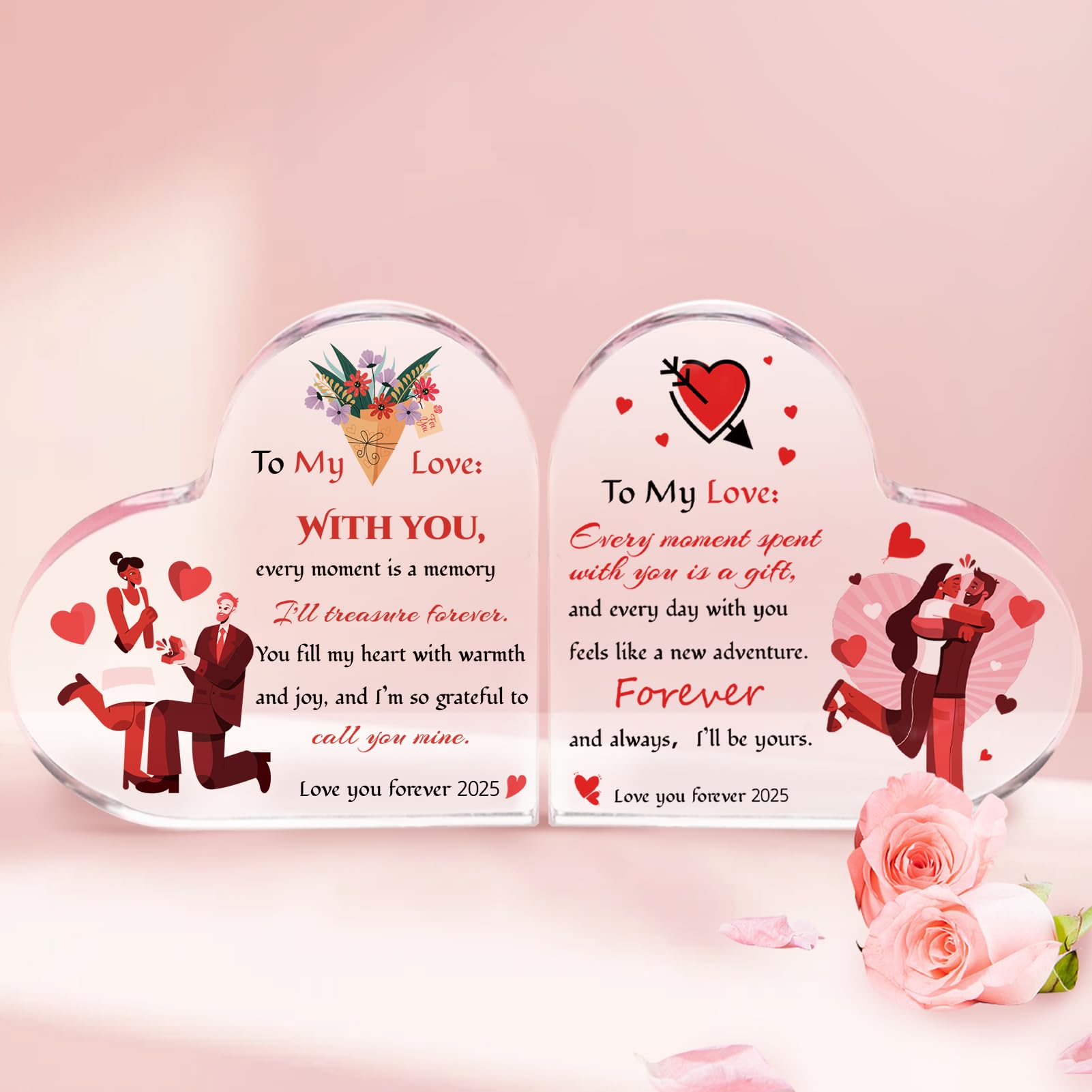 kenwosin Heart Shaped Acrylic Decor Set of 2 Engraved Love Messages ...