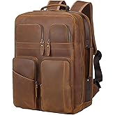 Amazon.com: TIDING Full Grain Leather 15.6" Laptop Backpack for Men Multi Pockets Business ...