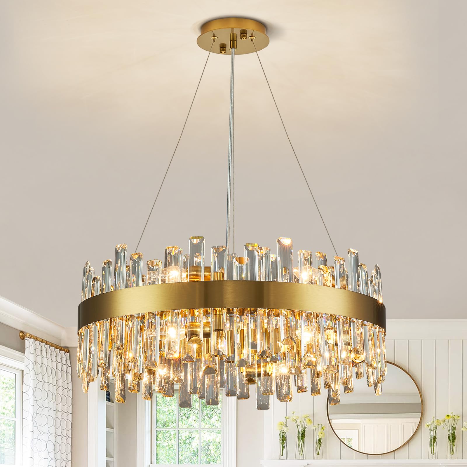 Siljoy Modern Crystal Chandelier for Dining Room, 12-Light Gold Round 2 ...